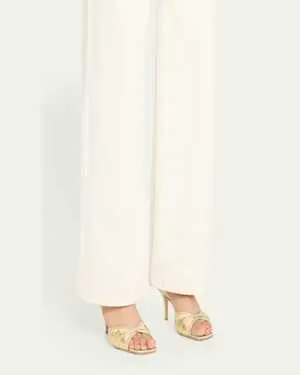 MALONE SOULIERS Perla Raffia Metallic Stiletto Slide Sandals - Beige