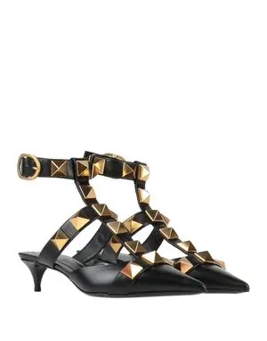 Valentino Garavani Leather Studded Kitten Heel Pumps - Black