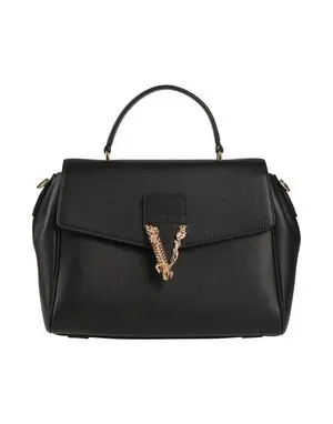 Versace Handbag With Appliqué And Detachable Shoulder Strap - Black