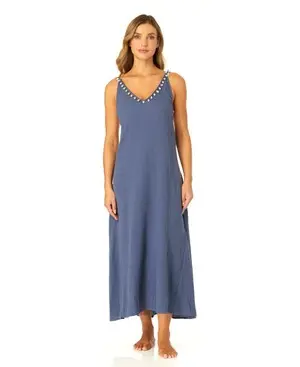 ANNE COLE V Neck Braided Shell Strap Cover Up Blue Indigo
