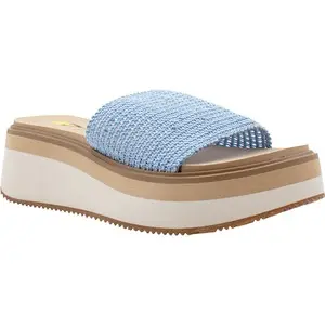 VOLATILE Portobello Platform Wedge Sandal - Blue Raffia