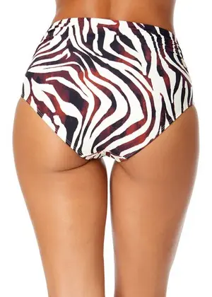 ANNE COLE Tiger Dance Fold Over High Waist Shirred Bikini Bottom