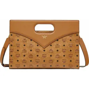 Mcm Diamond Visetos Leather Mix Tote - Cognac