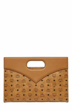 Mcm Diamond Visetos Leather Mix Tote - Cognac