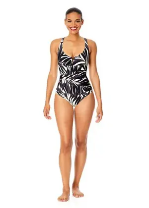 ANNE COLE V-wire One Piece Swimsuit - Palm Chic