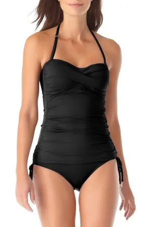 ANNE COLE Twist Front Bandeaukini Swim Top - Black