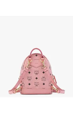 Mcm Stark Bebe Boo Side Studs Backpack In Visetos - Pink