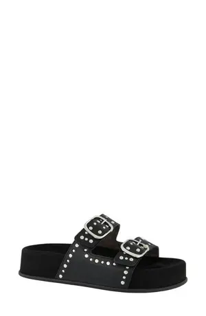 Paul Green Bali Studded Platform Slides - Black Nappa Leather