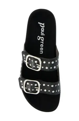 Paul Green Bali Studded Platform Slides - Black Nappa Leather