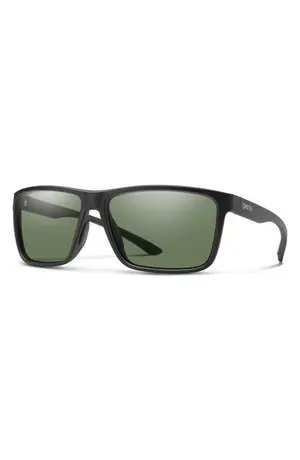 SMITH Riptide Rectangular Sunglasses - Matte Black / Gray Green