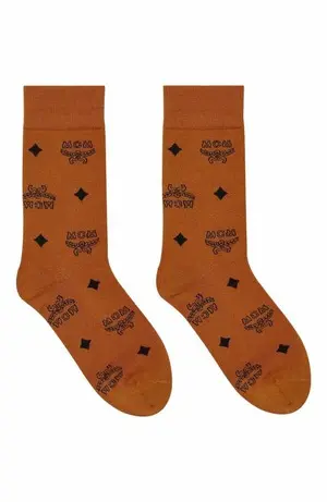 Mcm Monogram Knit Socks - Cognac