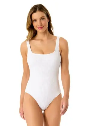 ANNE COLE Textured Square Neck One Piece Swimsuit - White
