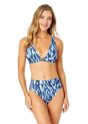 ANNE COLE Shibori Geo Ring Plunge Triangle Bikini Top - Tie Dye Ikat