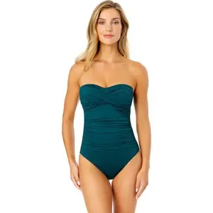 ANNE COLE Anne Cole Twist Front Shirred One Piece Swimsuit Hunter Green