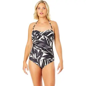 ANNE COLE Anne Cole Twist Front Shirred One Piece Swimsuit Palm Chic