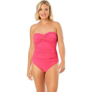 ANNE COLE Anne Cole Twist Front Shirred One Piece Swimsuit Pink Glow
