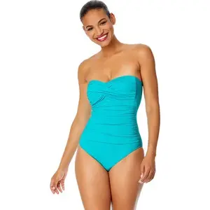 ANNE COLE Anne Cole Twist Front Shirred One Piece Swimsuit Seafoam Green