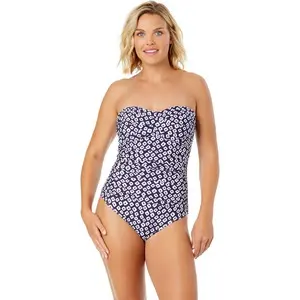 ANNE COLE Anne Cole Twist Front Shirred One Piece Swimsuit Shibori Geo Blue