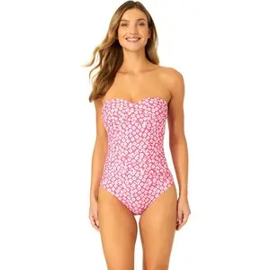 ANNE COLE Anne Cole Twist Front Shirred One Piece Swimsuit Shibori Geo Pink
