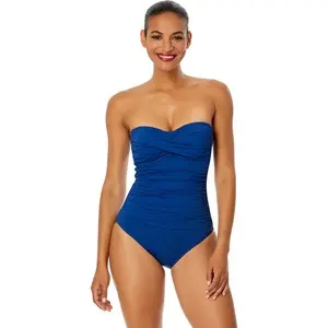 ANNE COLE Anne Cole Twist Front Shirred One Piece Swimsuit Slate Blue