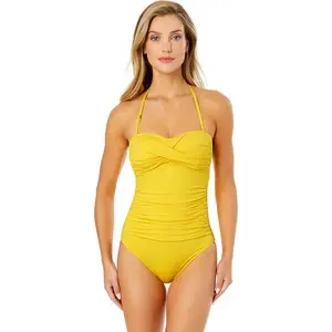 ANNE COLE Anne Cole Twist Front Shirred One Piece Swimsuit Sunshine Yellow