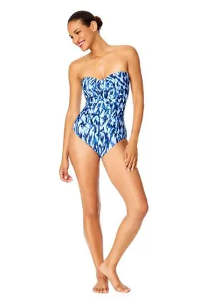 ANNE COLE Twist Front Shirred One Piece Swimsuit - Tie Dye Ikat