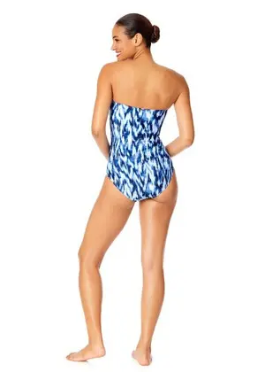 ANNE COLE Twist Front Shirred One Piece Swimsuit - Tie Dye Ikat