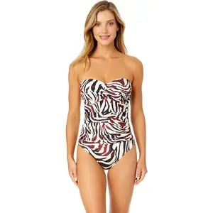 ANNE COLE Anne Cole Twist Front Shirred One Piece Swimsuit Tiger Dance