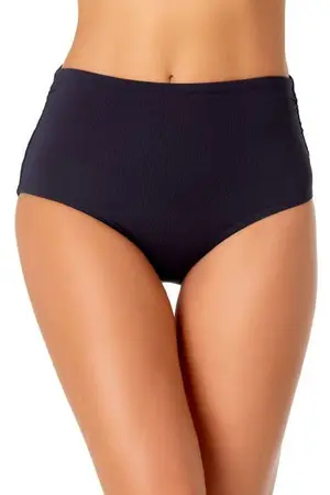 ANNE COLE Live In Color Convertible High Waist Shirred Swim Bottom - Navy