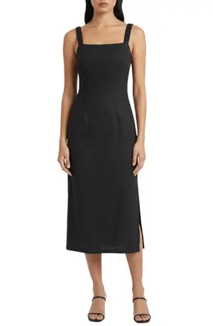 THE GOOD JOURNEY Linen Blend Midi Dress - Black