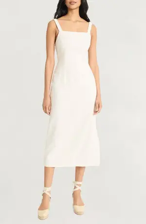 THE GOOD JOURNEY Linen Blend Midi Dress - Cloud Dancer