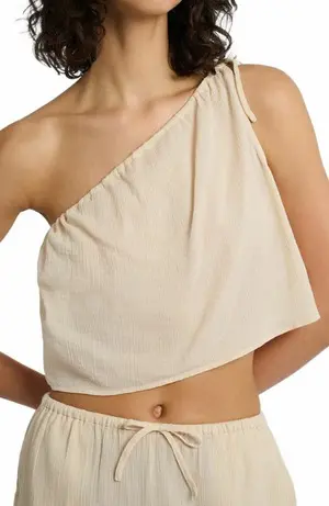 Onia Crinkle Gauze One-shoulder Top - Sandshell