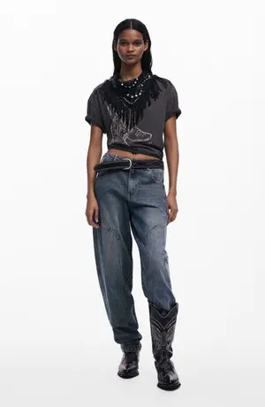 Desigual Embellished Cowboy Boot Graphic T-shirt