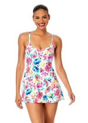 ANNE COLE Classic Swim Dress - Watercolor Paisley