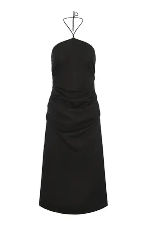 Onia Air Linen Ruched Halter Dress - Black