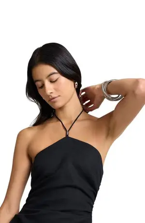 Onia Air Linen Ruched Halter Dress - Black