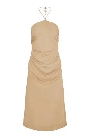 Onia Air Linen Ruched Halter Dress - Jute