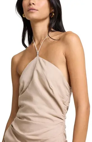 Onia Air Linen Ruched Halter Dress - Jute