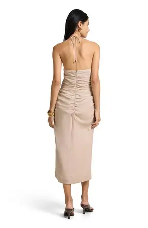 Onia Air Linen Ruched Halter Dress - Jute