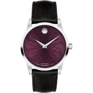 Movado Museum Classic Automatic Leather Strap Watch - Purple/ Black