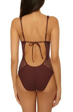 BECCA By Rebecca Virtue Castaway Fishnet Plunge One-piece Swimsuit