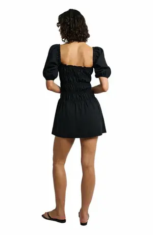 Onia Air Linen Smocked Mini Dress - Black