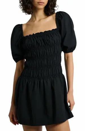Onia Air Linen Smocked Mini Dress - Black