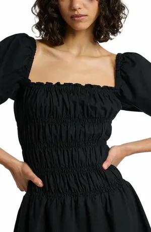 Onia Air Linen Smocked Mini Dress - Black