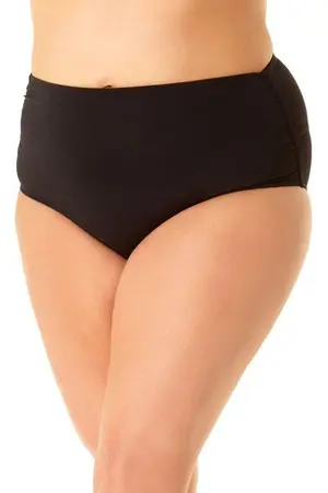 ANNE COLE High Waisted Shirred Swim Bottom Black