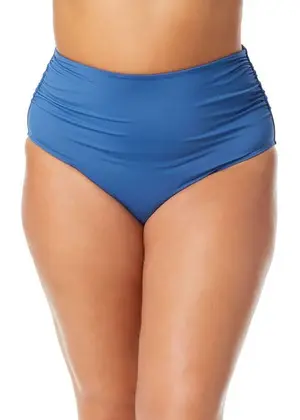 ANNE COLE High Waisted Shirred Swim Bottom - Blue
