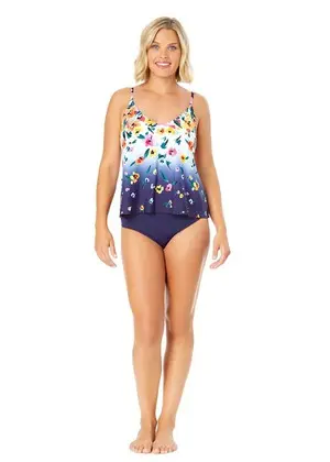 ANNE COLE Tankini Swim Top - Gradient Floral