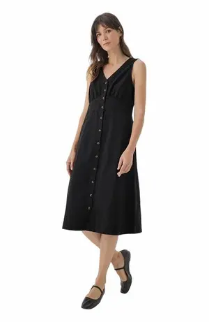 PACT Canopy Linen Blend Button-front Dress - Black