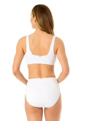 ANNE COLE Textured Classic Square Neck Bralette Bikini Top - White