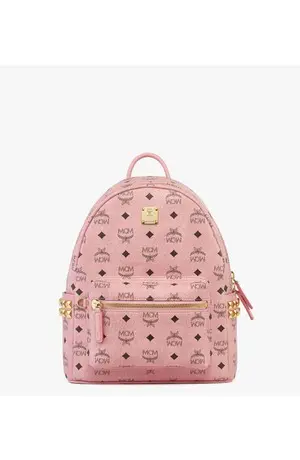 Mcm Small Stark Side Studs Backpack In Visetos - Pink
